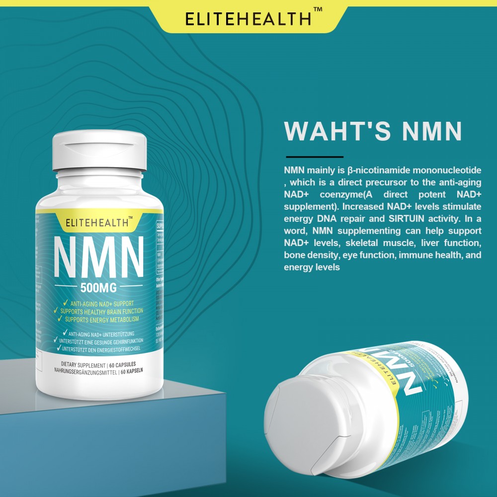 ELITEHEALTH Vegan NMN Supplement 500mg (60 Count(Pack of 1))