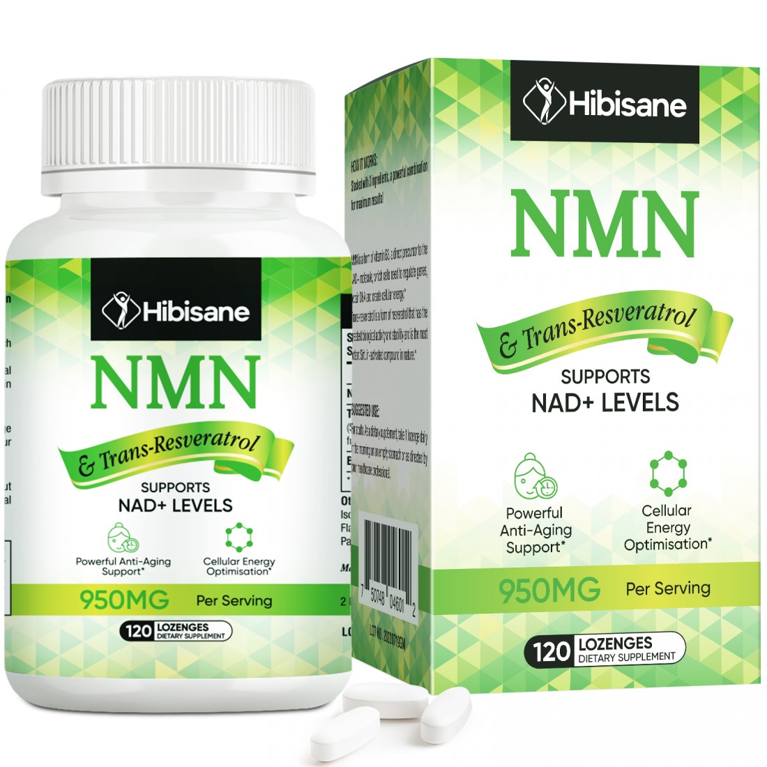 Hibisane NMN 500mg + Trans-Resveratrol (120 Lozenges(Pack of 1))